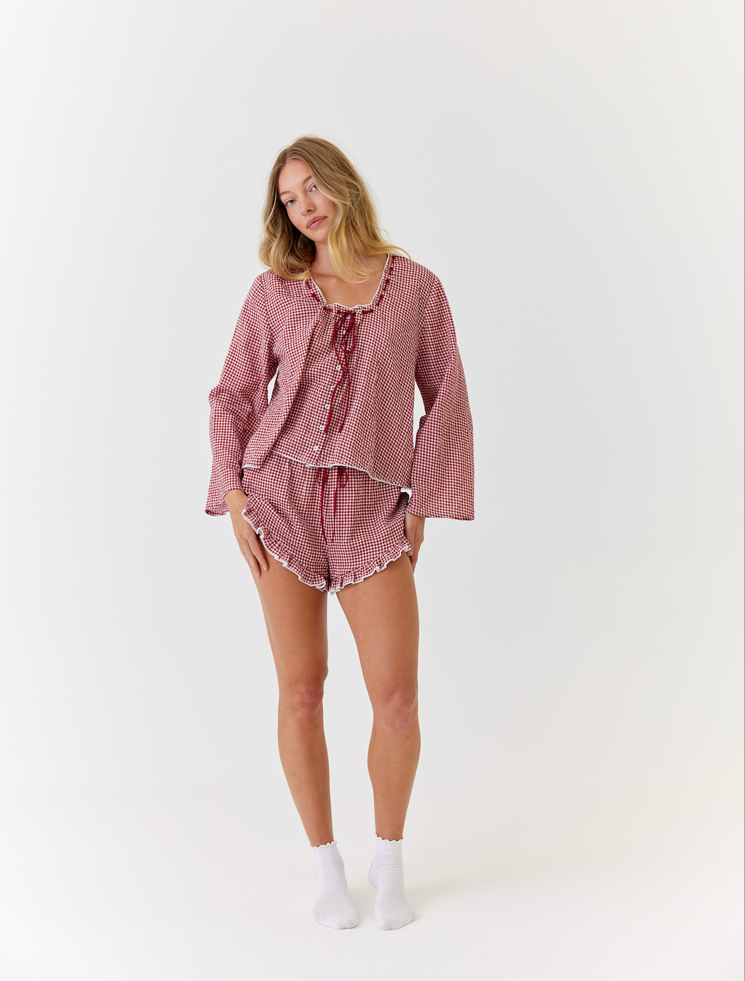 Sunday Blouse and Novie Shorts Set Red Gingham – Jacel