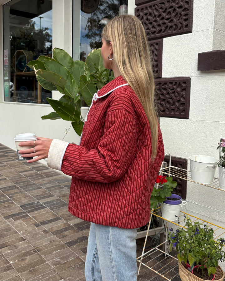 Poppy Quilted Jacket - Burgundy Stripe – Jacel