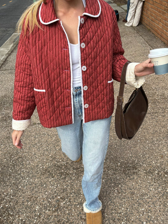 Poppy Quilted Jacket - Burgundy Stripe – Jacel